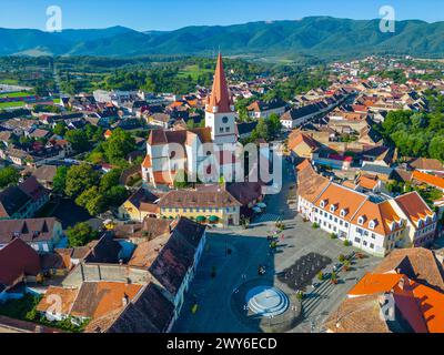 Panorama view of Saint Walpurga Fortified Church in Cisnadie Stock ...