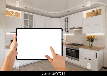 a interior layout plan on tablet computer Stock Photo - Alamy