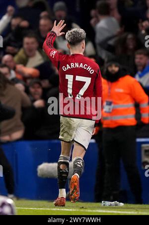 Manchester United's Alejandro Garnacho celebrates with the crowd after ...