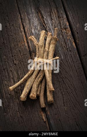 Dried stems of valerian - Valeriana officinalis. Text space Stock Photo ...