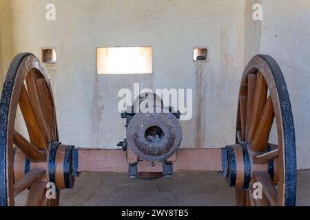 vintage cannon kept for ancient fort protection at morning from ...