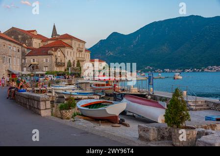 Perast, Montenegro, July 7, 2023: Sunset view of Perast town in ...