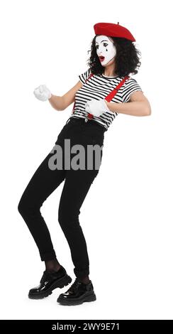 Funny mime with beret posing on white background Stock Photo - Alamy