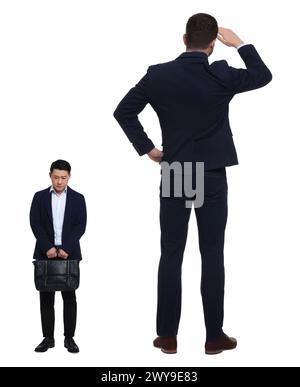 Giant boss and sad small man on white background Stock Photo - Alamy