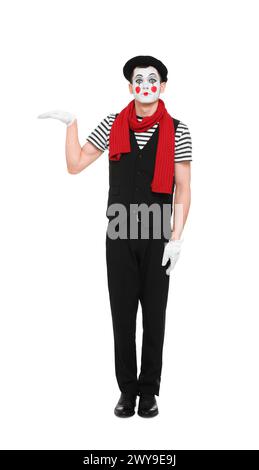 Funny mime artist in beret posing on white background Stock Photo - Alamy