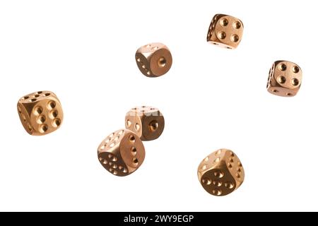 Seven dice in air on white background Stock Photo - Alamy
