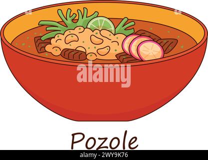 Cartoon Pozole Mexican soup vector illustration. Traditional Mexican ...