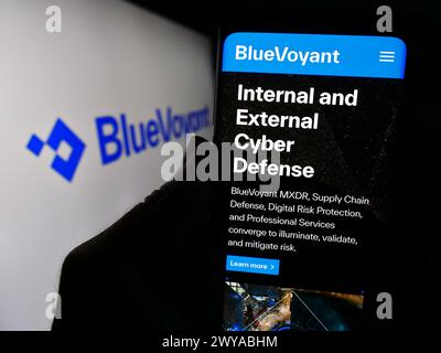 Smartphone with website of US cyber defense platform company BlueVoyant ...