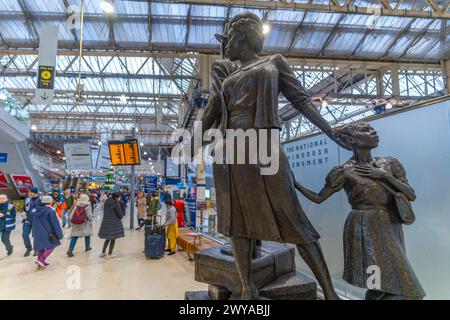 View of National Windrush Monument at Waterloo Station main concourse ...