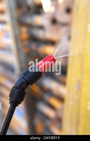 Applying form release agents with sprayer, concrete formworks Stock ...