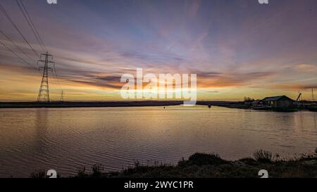 Views around Oare faversham kent sunrise pylons estuary mud flats water ...