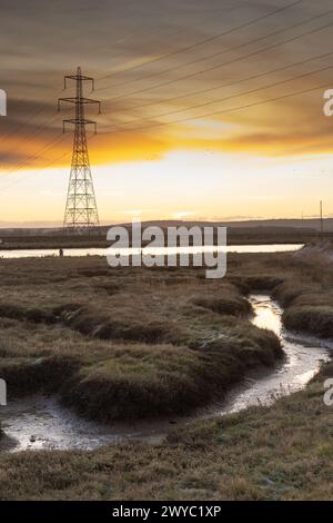 Views around Oare faversham kent sunrise pylons estuary mud flats water ...