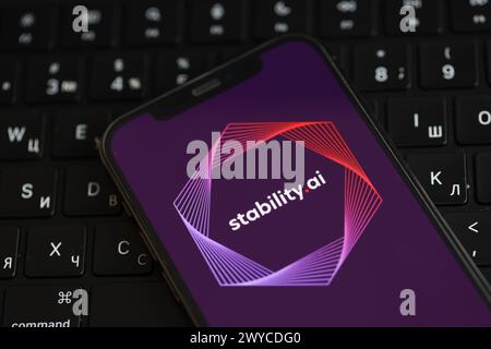 Stable Diffusion Online logo of neural network on the screen of the ...