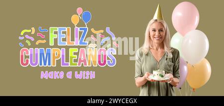 Festive banner with text FELIZ CUMPLEANOS (Spanish for Happy Birthday ...