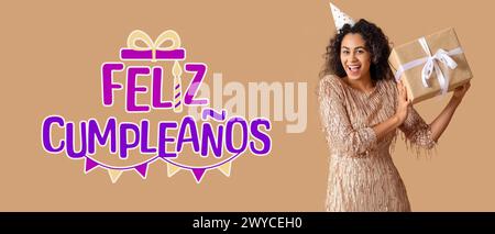 Festive banner with text FELIZ CUMPLEANOS (Spanish for Happy Birthday ...