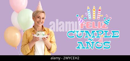 Festive banner with text FELIZ CUMPLEANOS (Spanish for Happy Birthday ...
