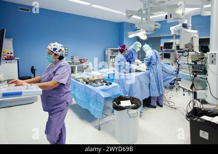 Hip joint replacement, traumatology operating room. Hospital ...