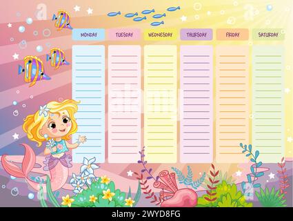 Mermaid stationery weekly planner and daily organizer for kids, Monday ...