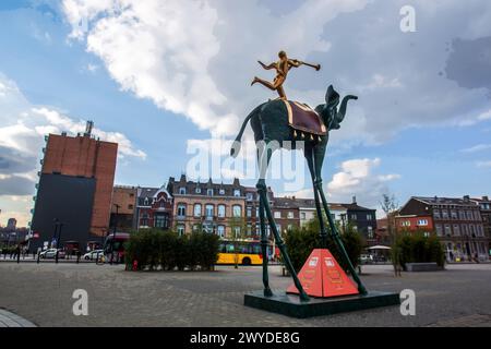 04-19-2016 Liege BELGIUM Speed train on futuristic train station Liege ...