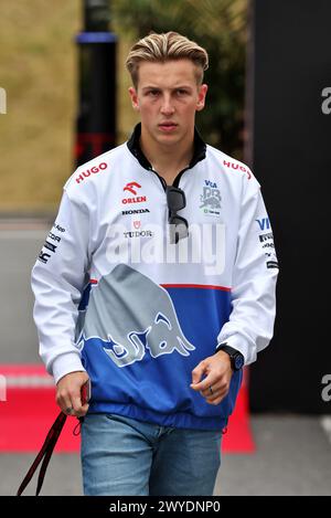Racing Bulls driver Liam Lawson, of New Zealand, arrives at the ...