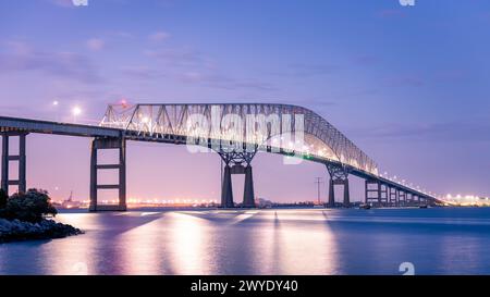 Long exposure of the Francis Scott Key Bridge from Fort Armistead Park ...