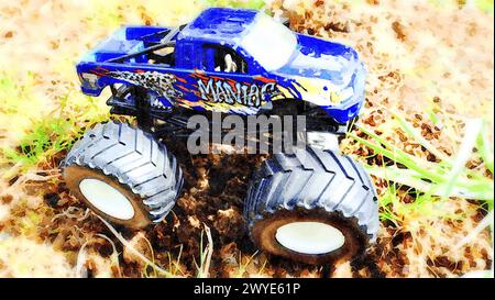 Watercolorstyle picture representing a blue monster truck Stock Photo ...