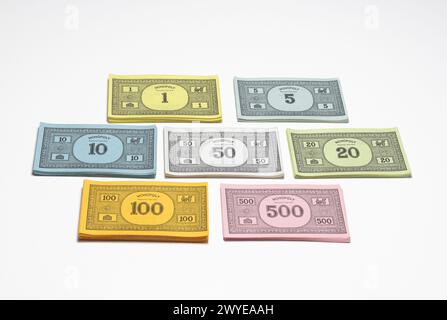 Monopoly Money in a piles by denomination., United Kingdom Stock Photo ...