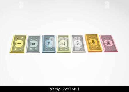 Monopoly Money in a piles by denomination., United Kingdom Stock Photo ...