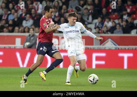 LILLE - Leny Yoro of Lille OSC during the French Ligue 1 match between Lille OSC and Olympique ...