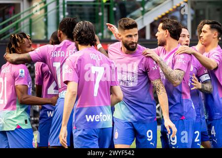 Christian Pulisic of AC Milan celebrates after scoring a goal during ...
