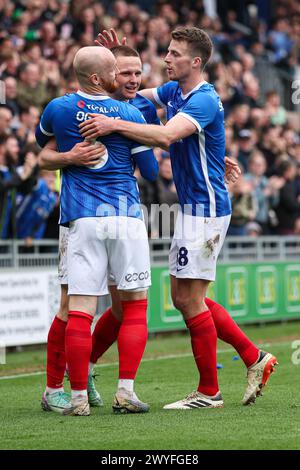 Portsmouth's Colby Bishop celebrates scoring their side's first goal of ...