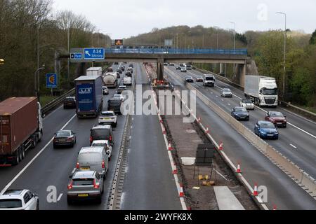 M42 motorway during central reserve upgrading, Widney Manor, West ...