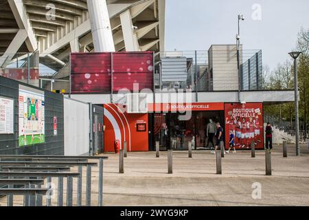 Reims France April 6, 2024 Auguste Delaune football stadium in the city ...