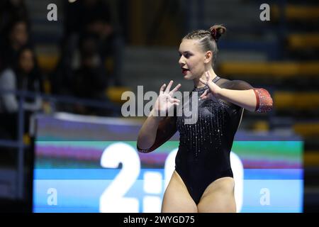April 5, 2024: Gymnast Brenna Neault from Stanford University during ...