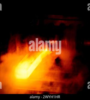 Steel industry, steel bar lamination, blooming train. Legazpi, Basque ...