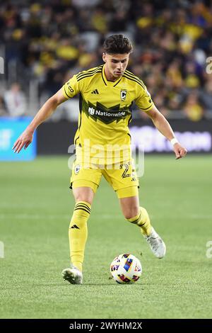 April 6, 2024: Columbus Crew forward Max Arfsten (27) carries the ball ...