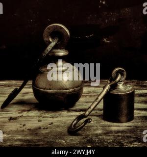 Weights for the antique Italian scale Stock Photo - Alamy