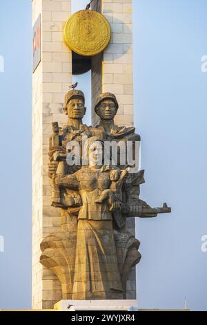 Cambodia, Phnom Penh, Wat Botum Park and the towers of Chamkar Mon ...