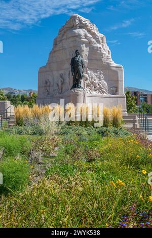 Statue of Mormon history at Salt Lake Temple Square, Utah Stock Photo ...