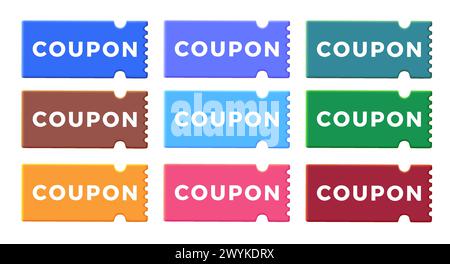 Set of 3d special promotional coupons in different colors. Coupon set ...