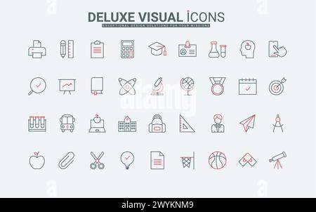 Outline symbols of class subjects to study and book, graduate cap and ...
