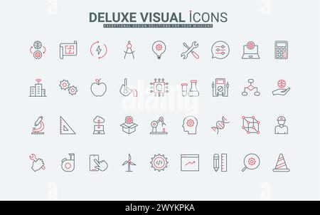 Outline symbols of engineers tools and data system for work, factory ...
