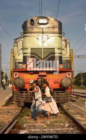 Indian locomotive at Puducherry (Pondicherry) station, India Stock ...