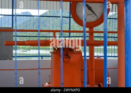 June 3, 2023, Photo of a tool for measuring water discharge (Current ...