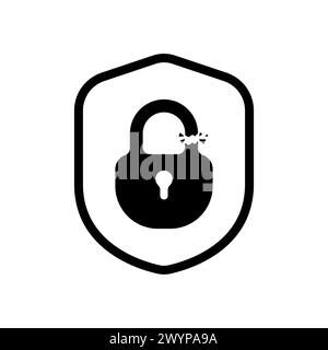 Weak protection concept icon. Broken lock logo. Simple insecurity icon ...