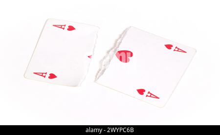 Playing card, torn in pieces, isolated on white Stock Photo - Alamy