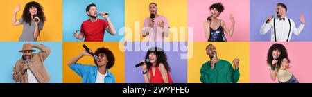 Singers on different color backgrounds, collection of photos Stock ...