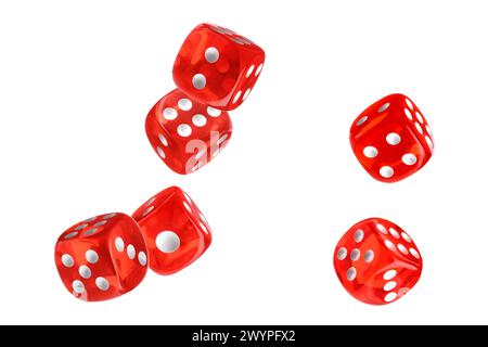 Six red dice in air on white background Stock Photo - Alamy