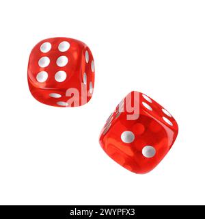 Two red dice in air on white background Stock Photo - Alamy