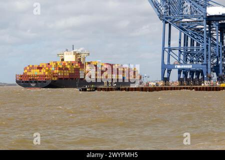 MSC Ellen container ship arriving at Port of Felixstowe, Suffolk ...